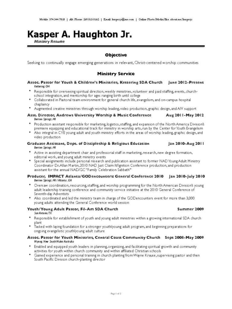 Resume 2014 - Kasper Haughton JR | PDF | Seventh Day Adventist Church ...