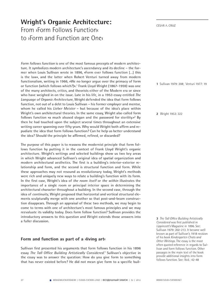 From Form Follows Function To Form and Function Are One : Wright's ...