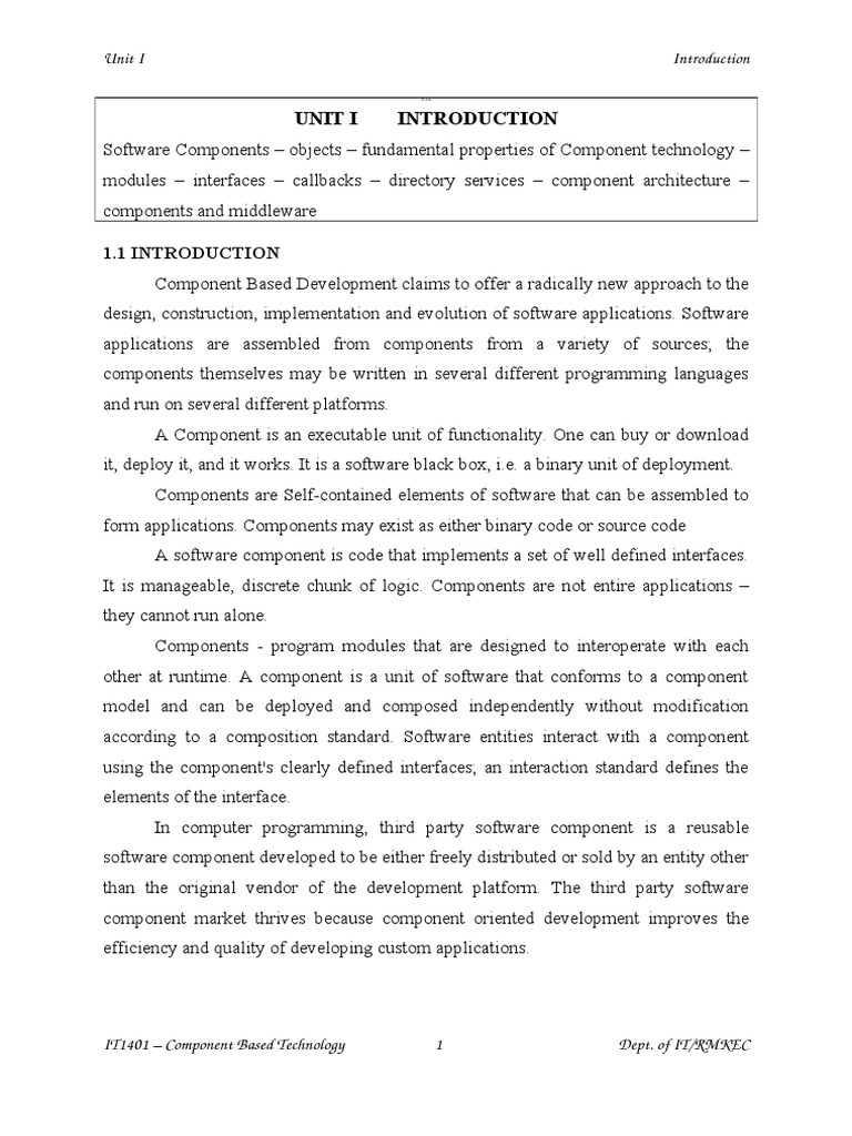 Unit I Introduction | PDF | Component Based Software Engineering | Programming Paradigms