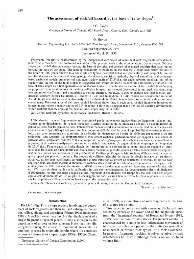 Rockfall Hazard Assessment on Talus Slopes | PDF | Acceleration | Fault ...