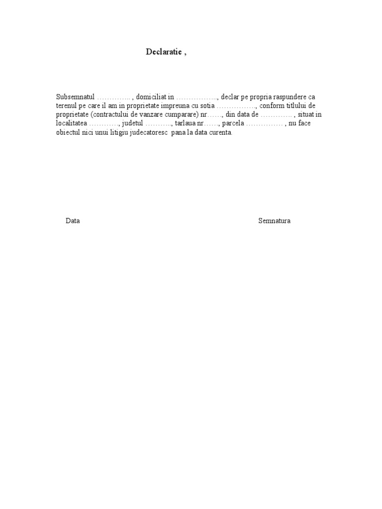 Declaratie Pe Propria Raspundere | PDF