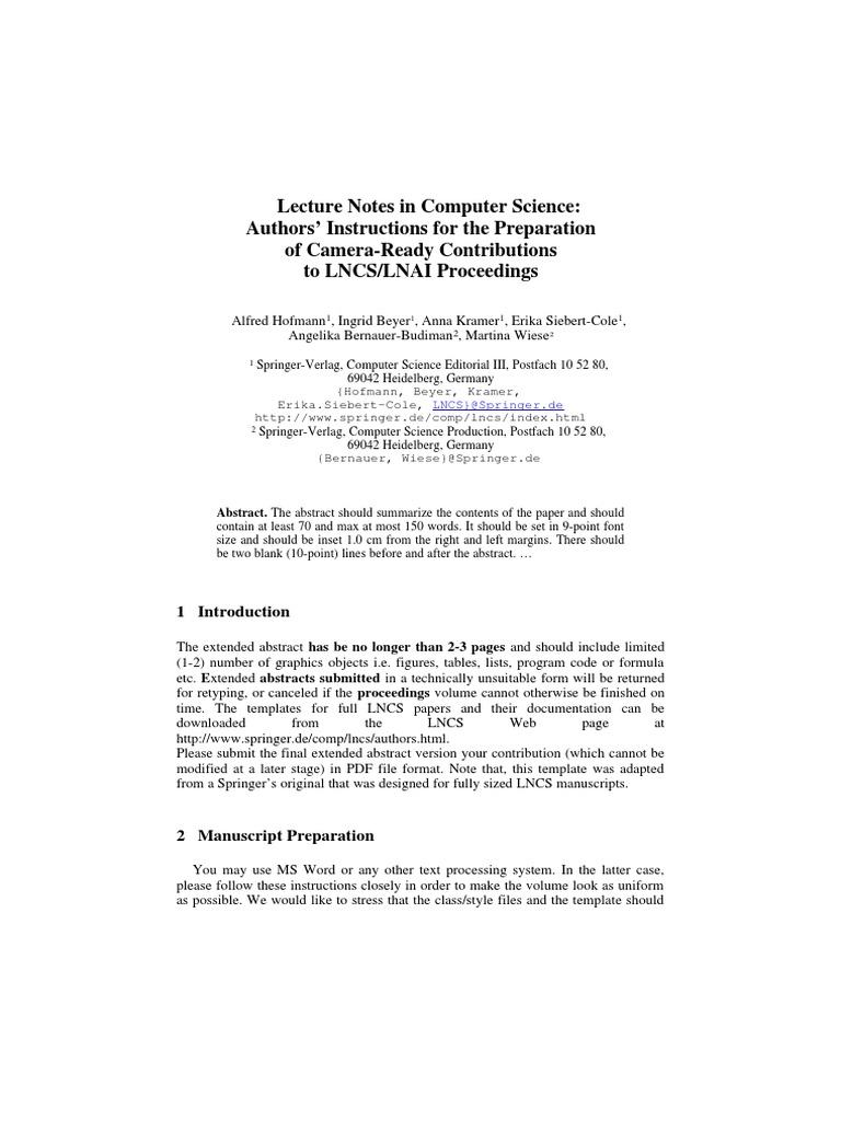 APCase 2014 - Extended Abstract Template LNCS Format | PDF | Typefaces ...