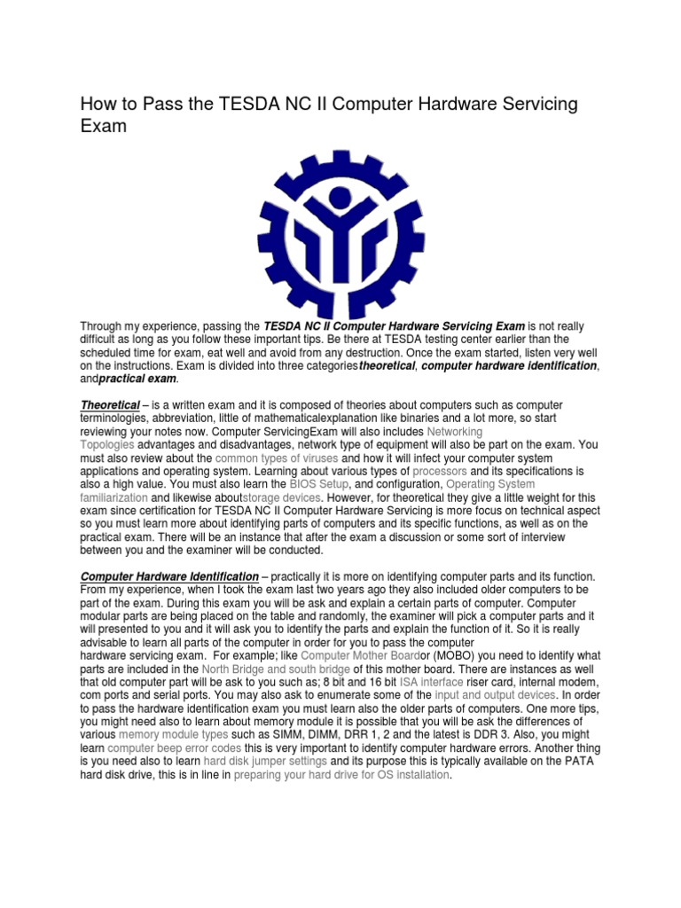How To Pass The TESDA NC II Computer Hardware Servicing Exam | PDF ...