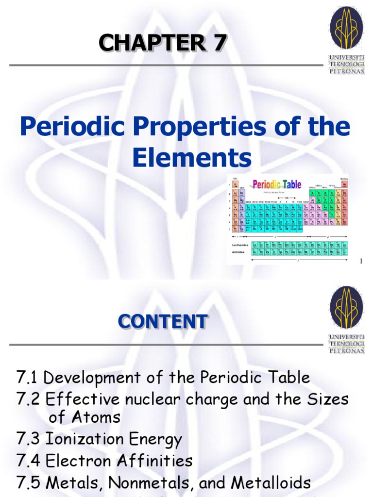 Periodic Properties of Elements | PDF | Periodic Table | Electron ...