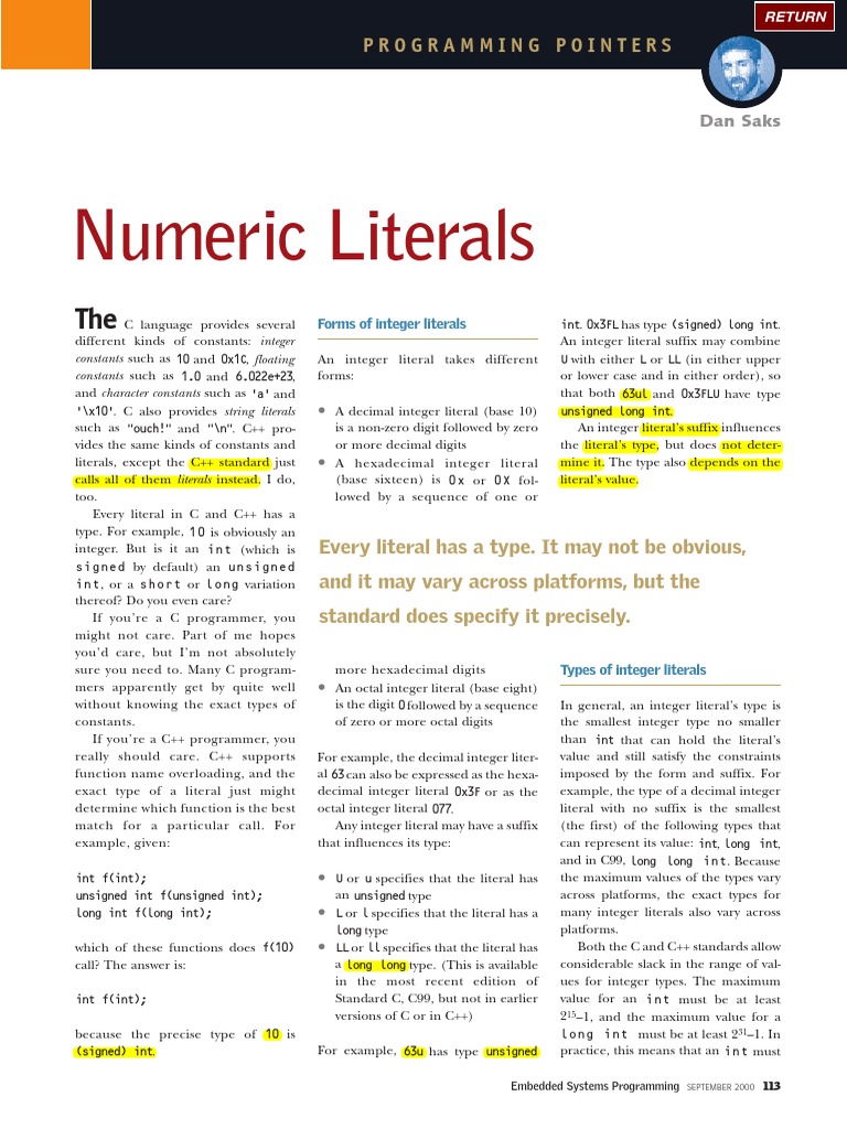 Numeric Literals | PDF | Integer (Computer Science) | C (Programming ... Numeric Literals | PDF | Integer (Computer Science) | C (Programming ...