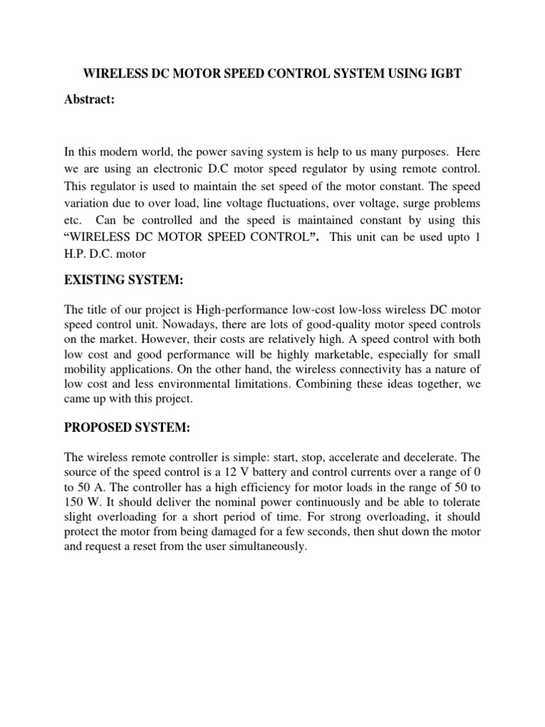 Wireless DC Motor Speed Control System Using Igbt | PDF | Electric ...