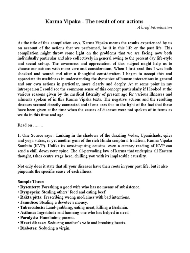 Karma Vipaka - The Results of Our Actions - A Brief Introduction | PDF ...