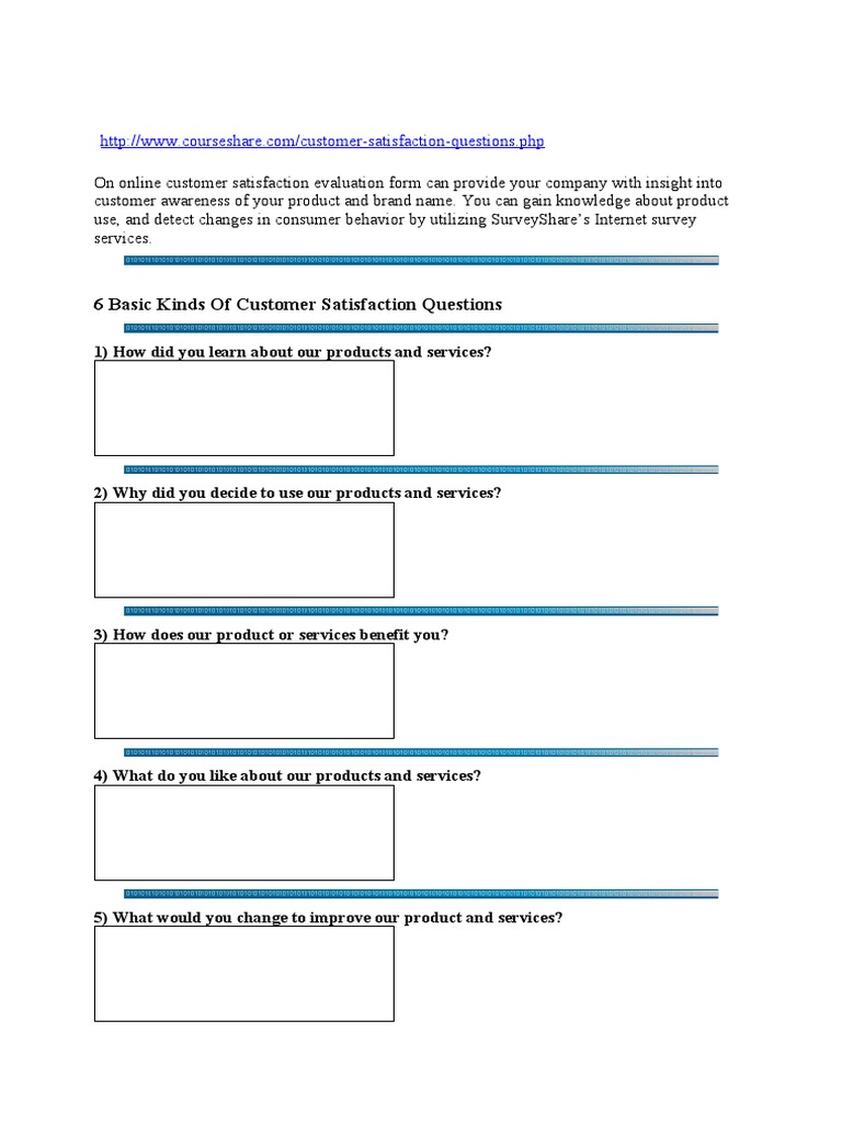 Basic Kinds of Customer Satisfaction Questions | PDF | Librarian ...