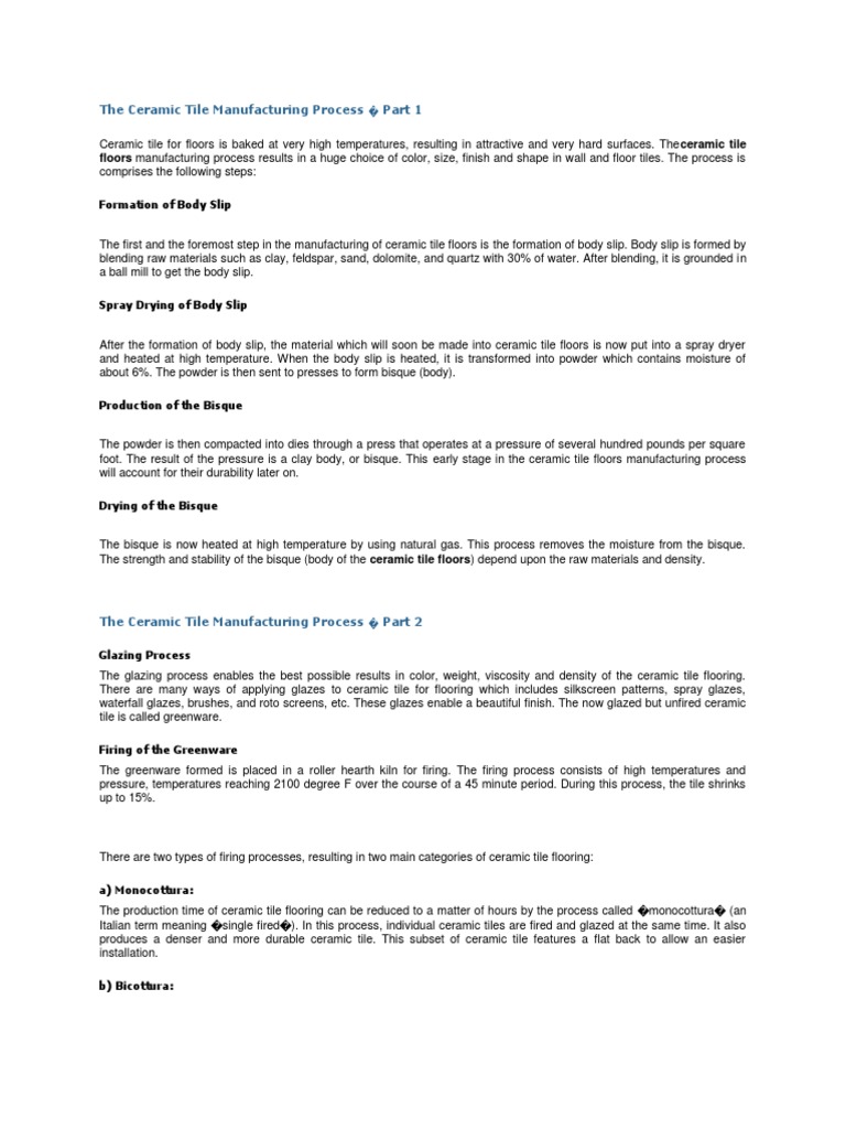 Ceramic Tile Manufacturing Process Overview | PDF | Tile | Pottery