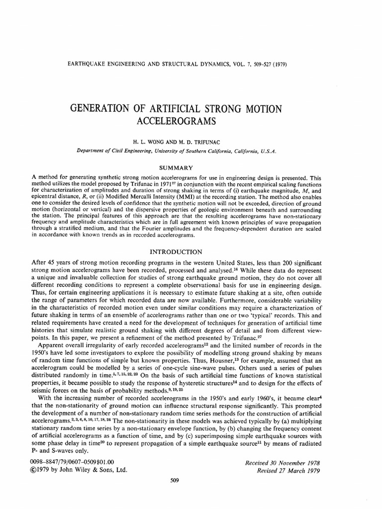 Generation of Artificial Strong Motion: Accelerograms | PDF | Waves | Spectral Density