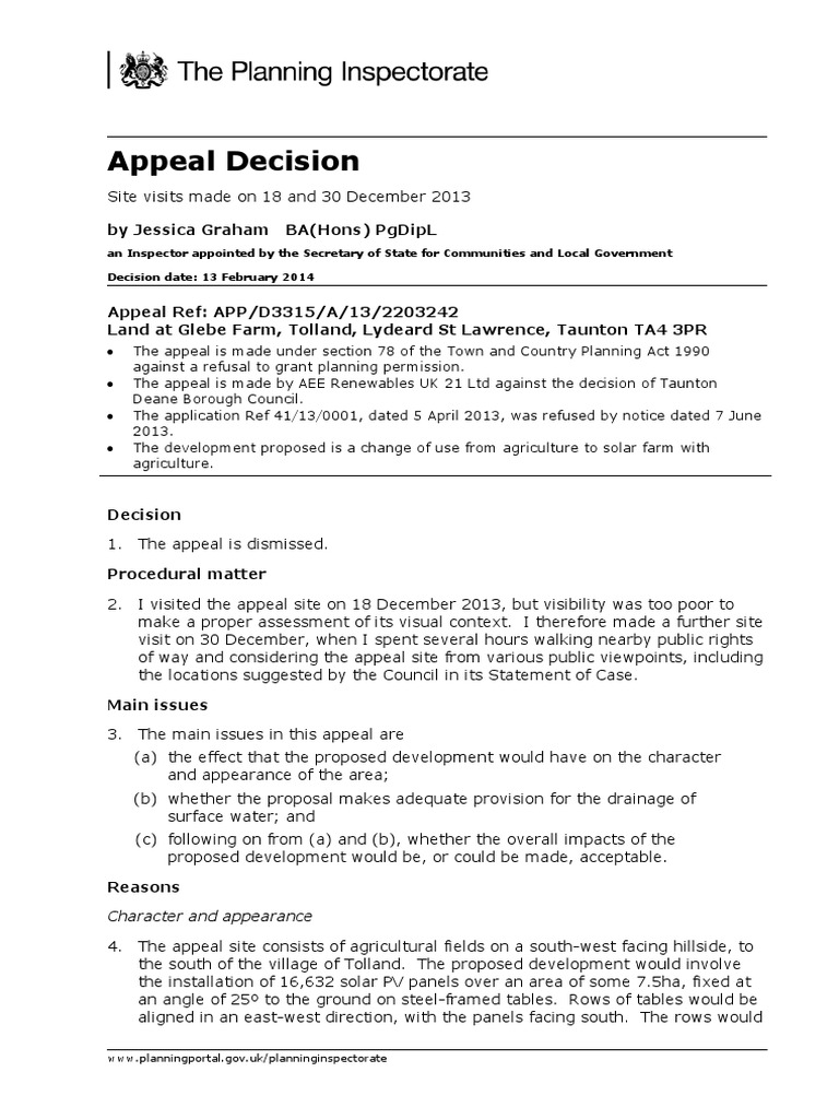 Taunton Solar Farm Appeal Decision | PDF | Low Carbon Economy ...