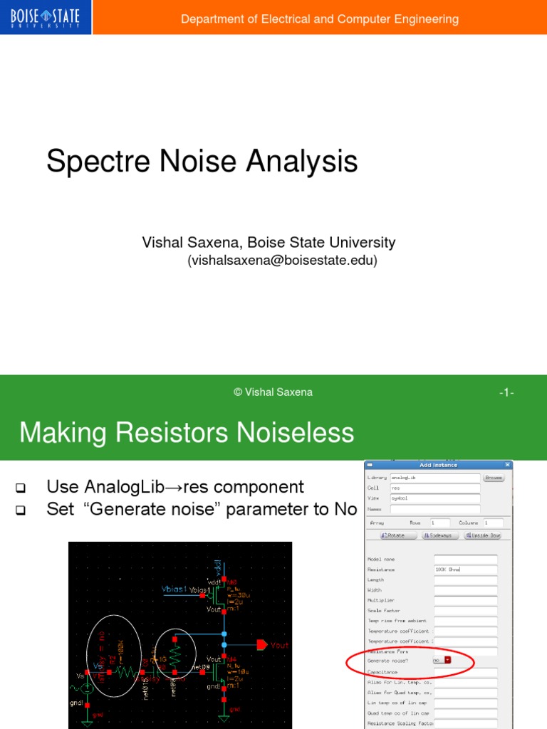 Spectre Noise Analysis: Vishal Saxena, Boise State University | PDF ...