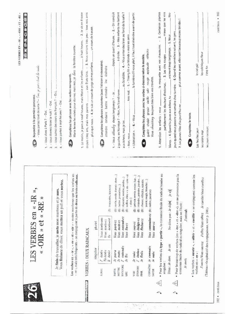Grammaire Progressive 26 Les Verbes en IR, OIR Et RE | PDF