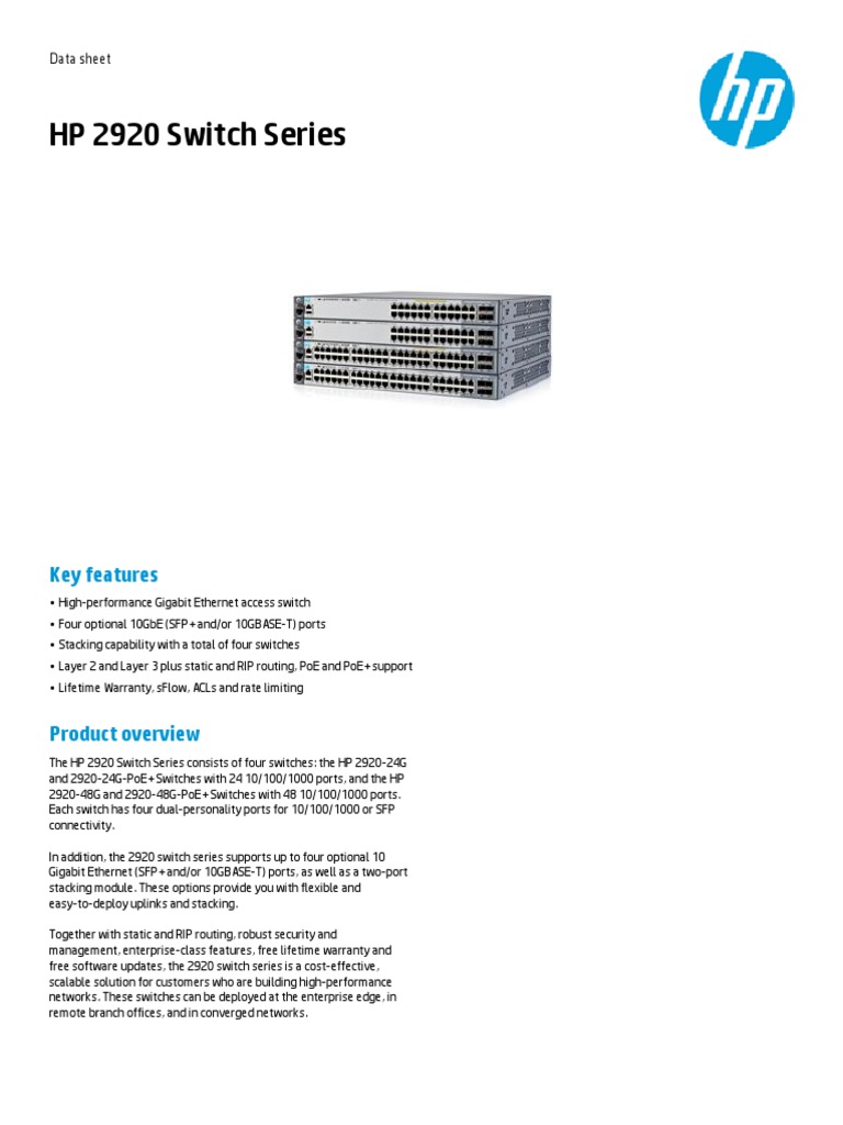 HP 2920 Switch Series | PDF