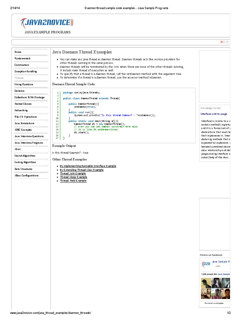 Daemon Thread Sample Code Examples - Java Sample Programs | PDF | Java ...