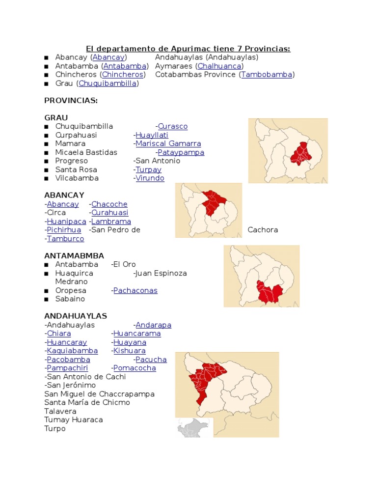 Apurimac Provincias y Distritos | PDF