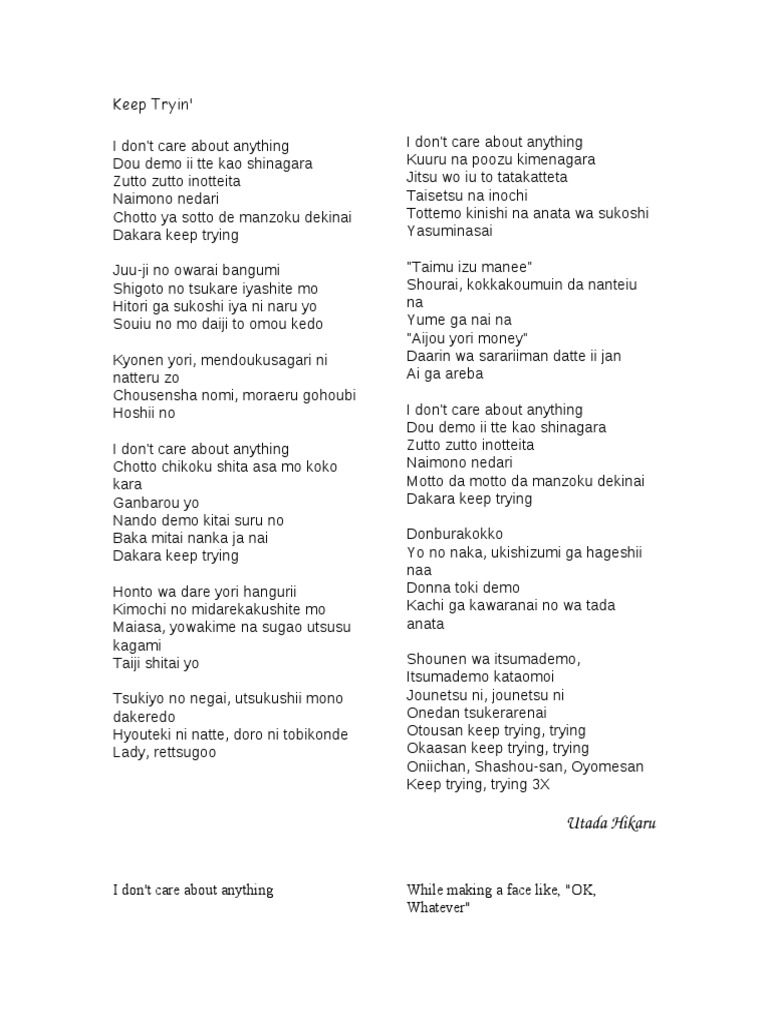 Keep Tryin by Utada Hikaru | PDF | Self-Improvement