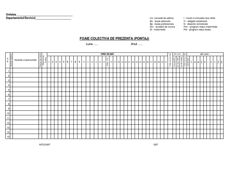 Model Pontaj-Foaie Prezenta | PDF