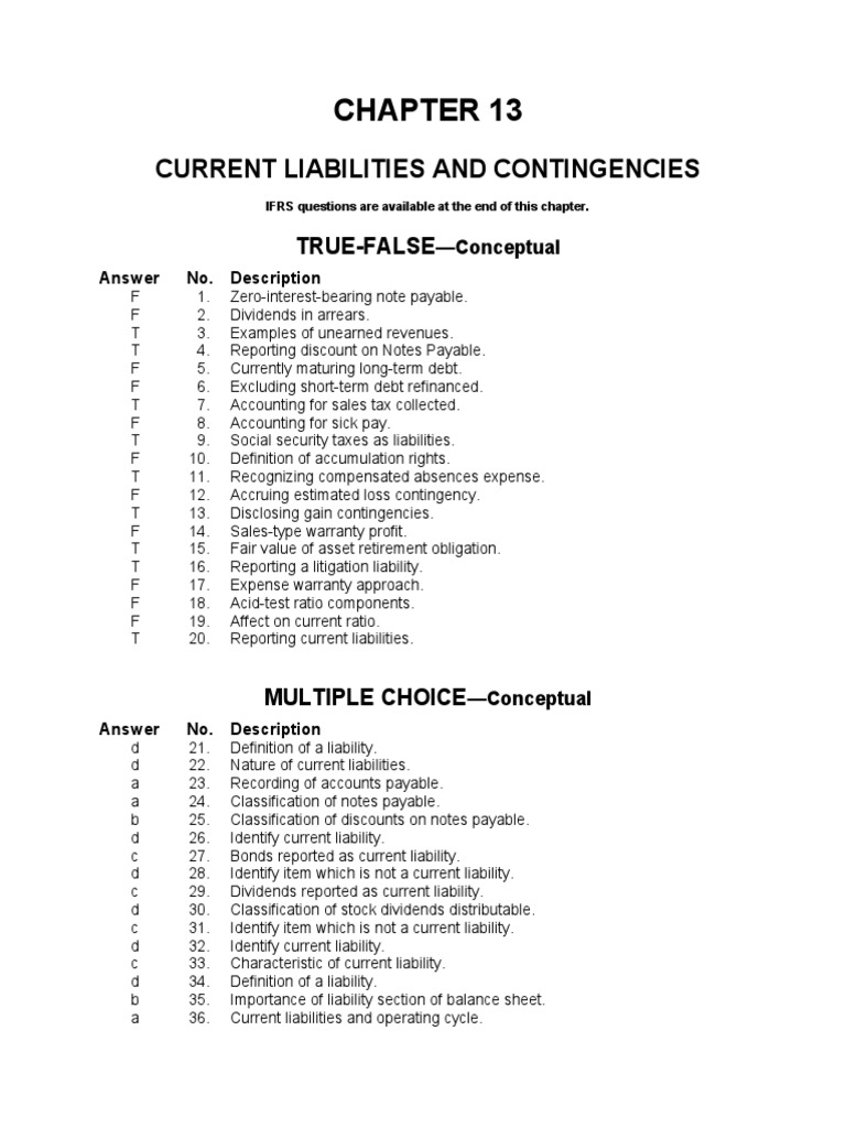 Ch13 Current Liab and Contigencies | PDF | Debits And Credits | Current ...