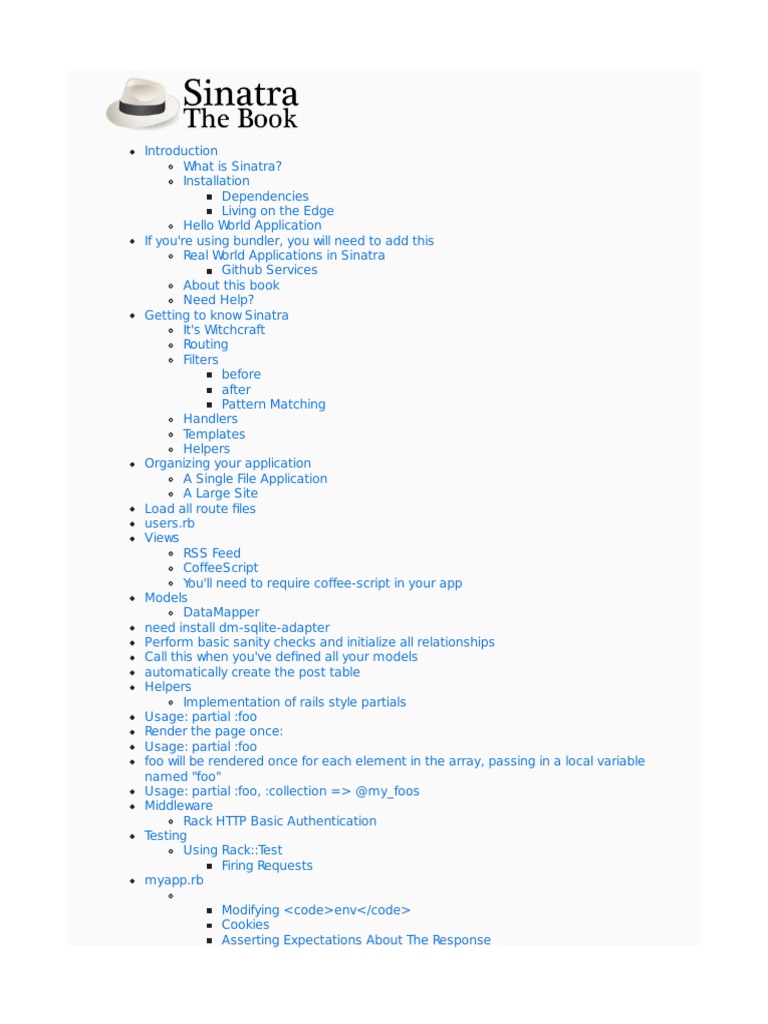 Sinatra The Book | PDF | Hypertext Transfer Protocol | Ruby (Programming Language)