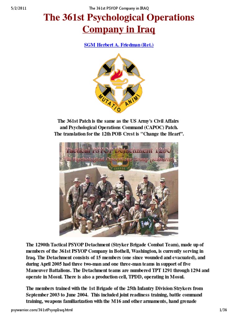 The 361st PSYOP Company in IRAQ | PDF | United States Army | Battalion