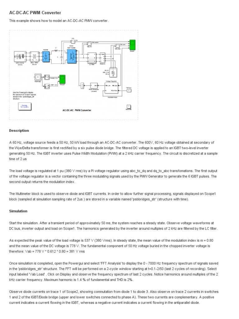AC-DC-AC PWM Converter - MATLAB & Simulink Example - MathWorks India | PDF | Power Inverter ...