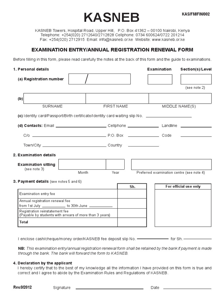Combined Examination Entry and Annual Renewal Form | PDF | Pound ...