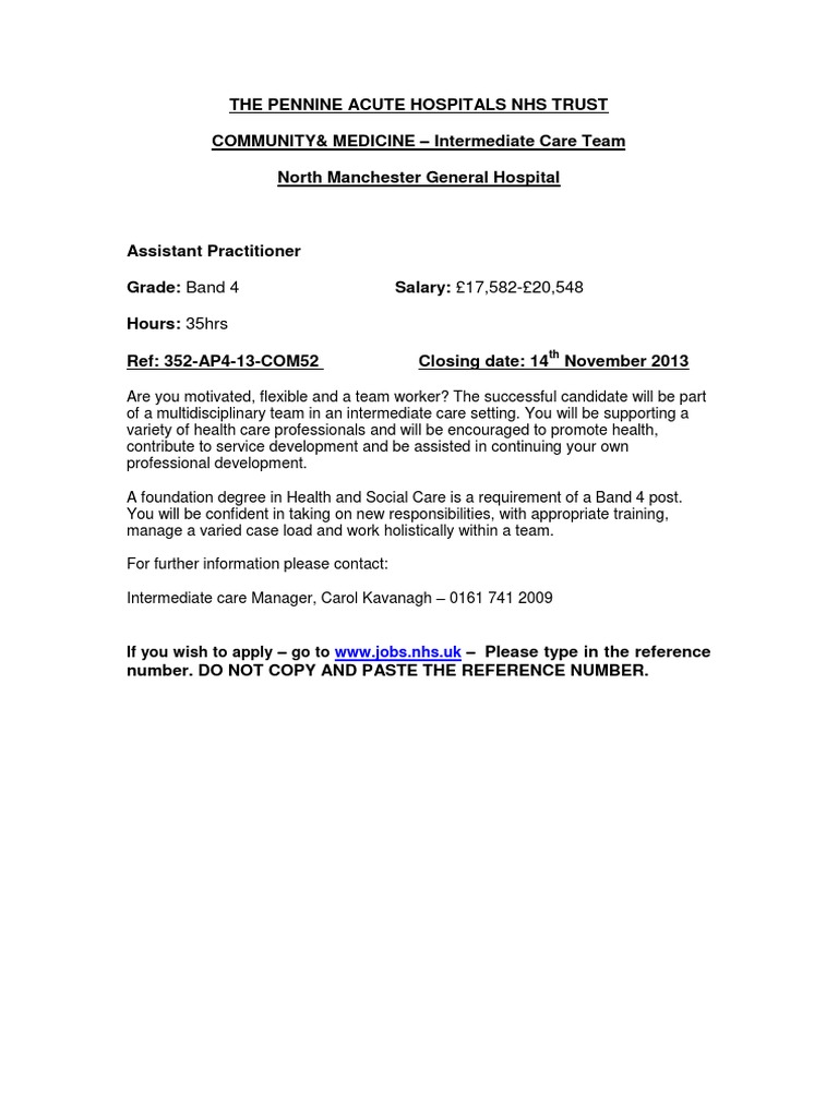 NHS Band 4 Assistant Practitioner Job | PDF