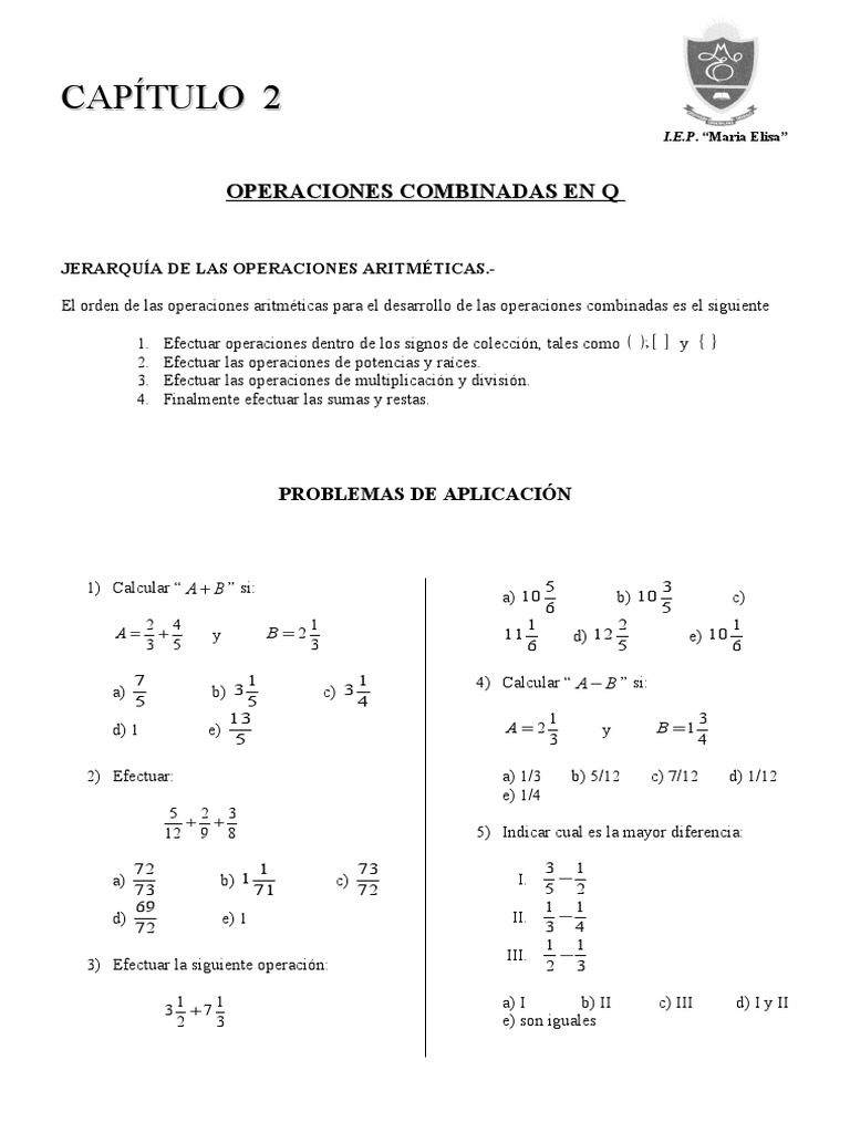 CAPÍTULO 2 - Operaciones Combinadas en Q | Matemática Elemental ...