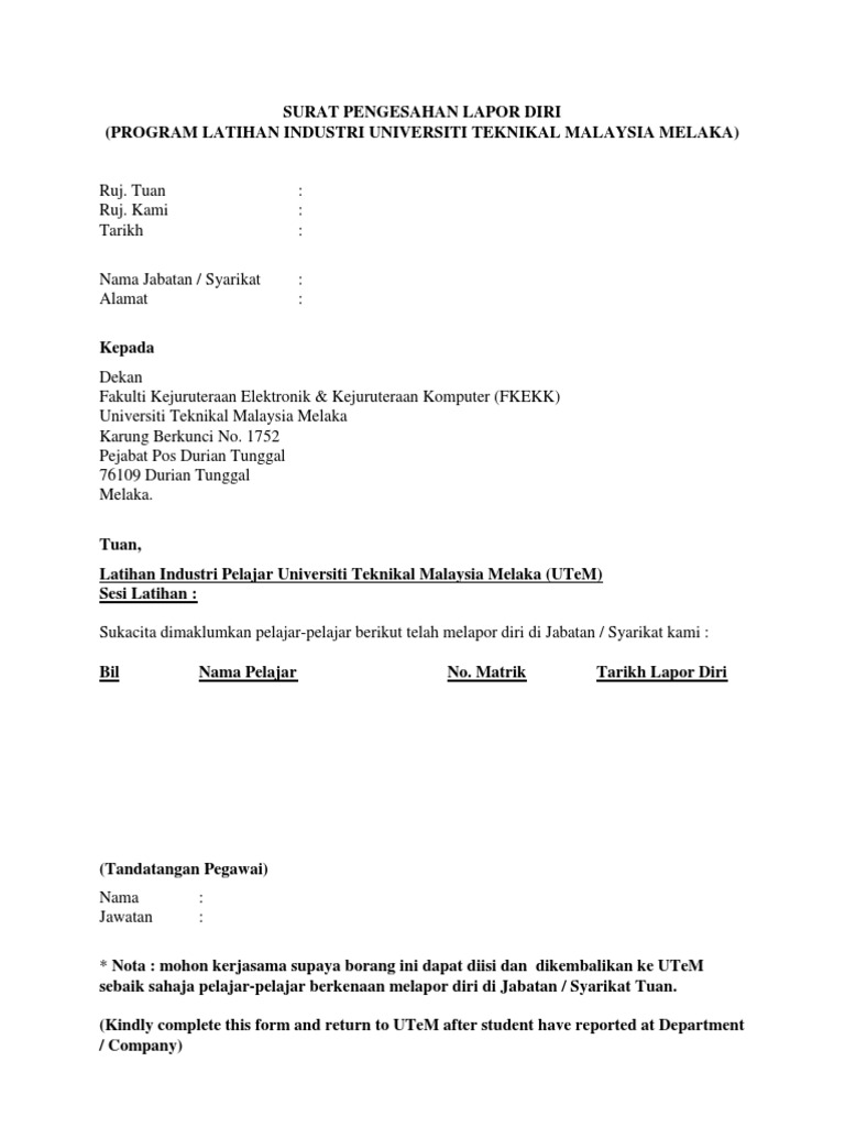 Surat Pengesahan Lapor Diri | PDF