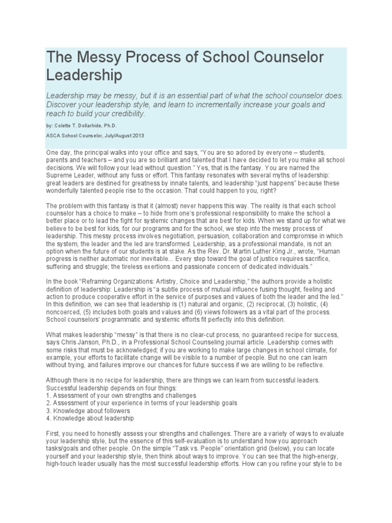 Messy Process of School Counselor Leadership | Download Free PDF ...