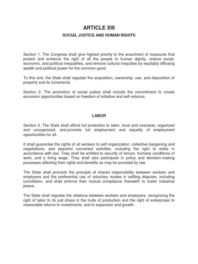 Article Xiii: Social Justice and Human Rights | PDF