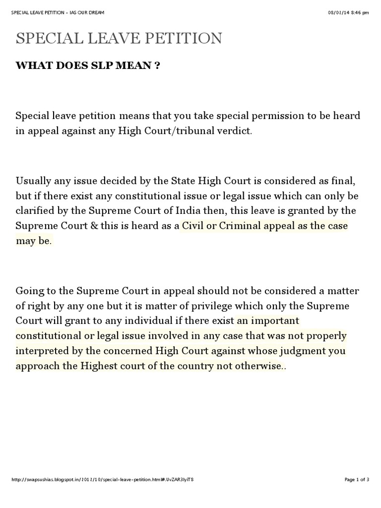 Understanding Special Leave Petitions: What They Mean and Their ...