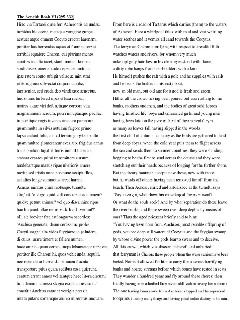 The Aeneid Book VI lines 295-332, 384-425, 450-476, 847-899 | Nature