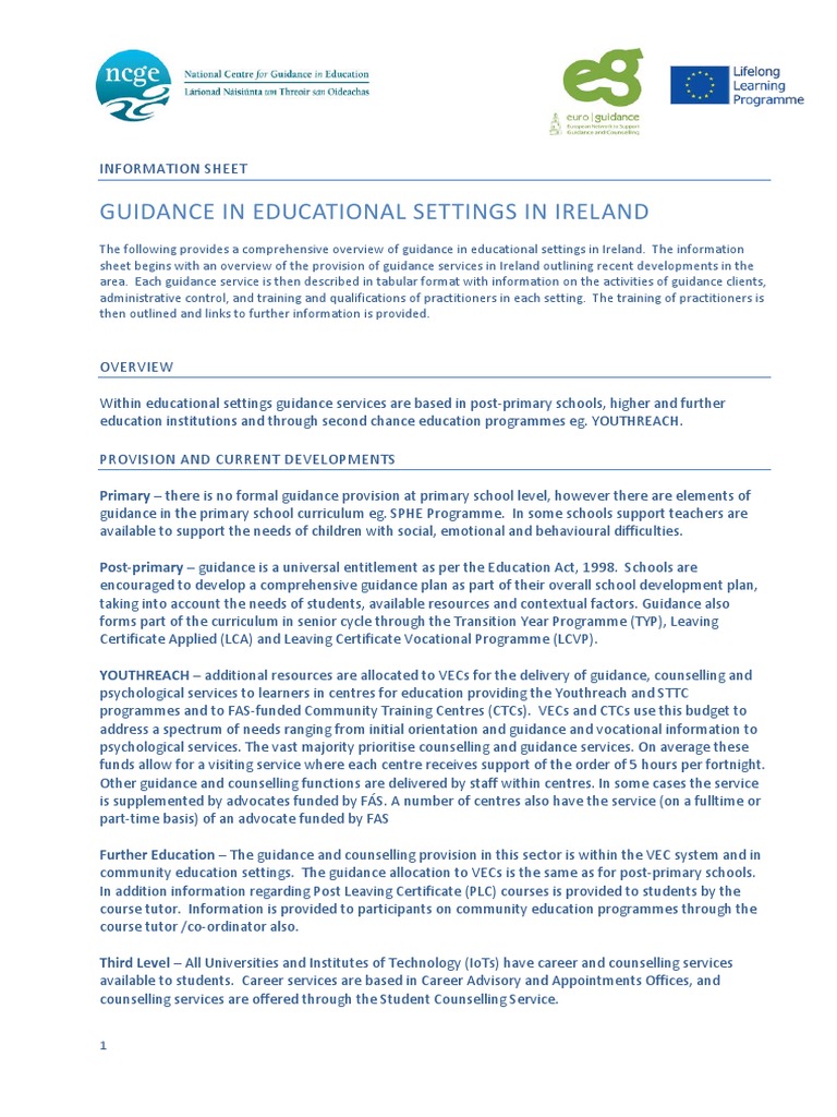 Comprehensive Overview of Guidance Services in Irish Educational ...