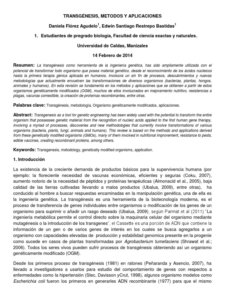 Transgenesis, Metodos y Aplicaciones 2 | PDF | Transgénesis | Plásmido