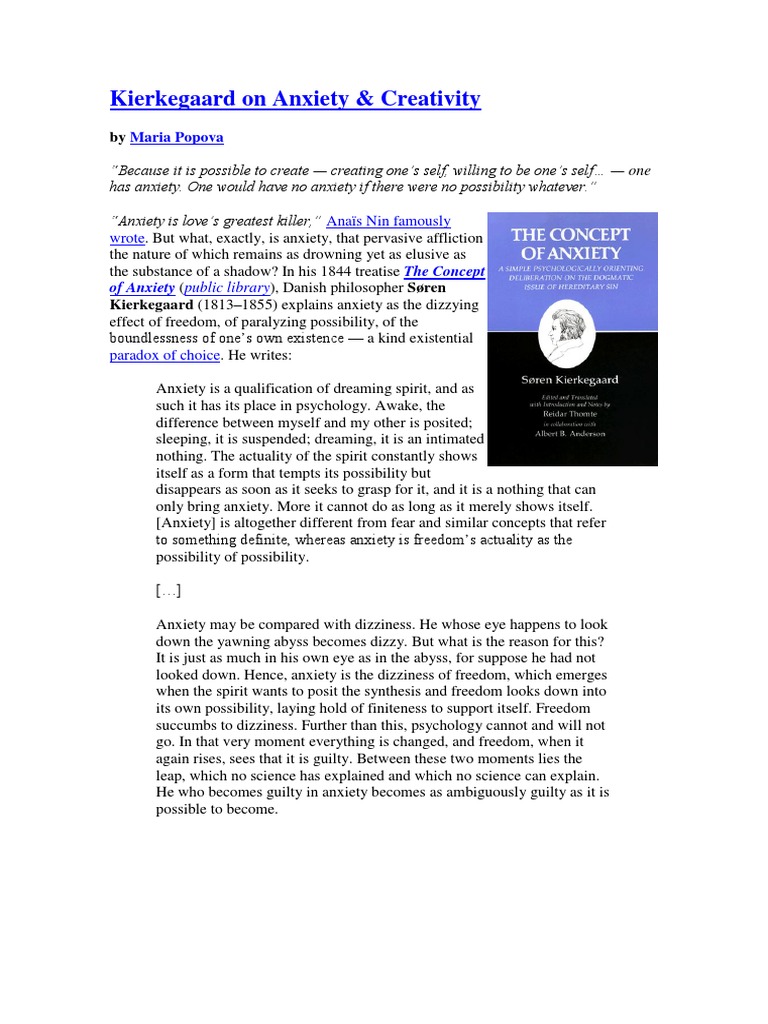 Kierkegaard On Anxiety | PDF | Søren Kierkegaard | Anxiety