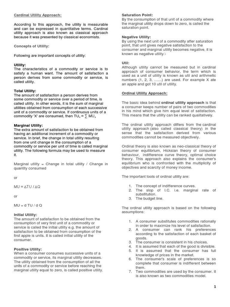 Cardinal Utility Approach | PDF | Utility | Marginal Utility