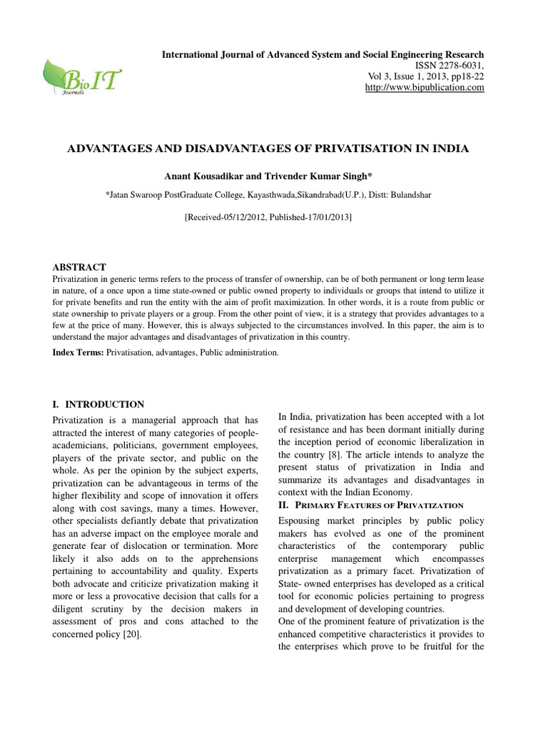 Adv N Disadv of Privatisation of Health Sector in India | PDF | Privatization | State Owned ...