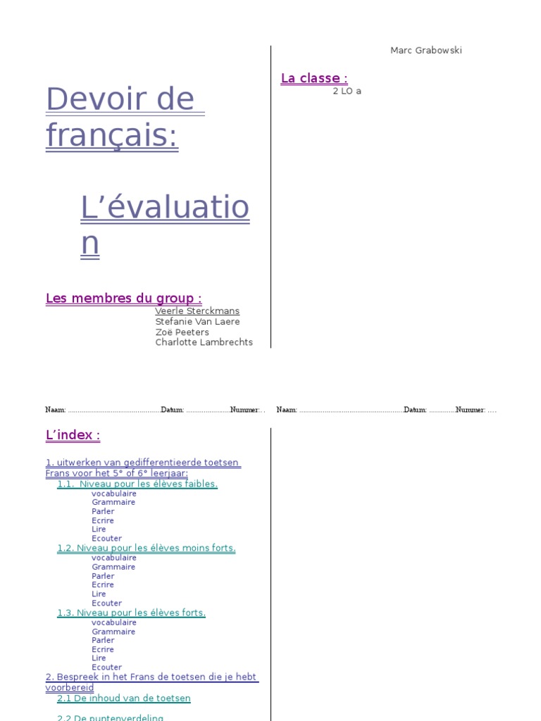 Taak Frans Toets | PDF | Langue française | Phrase