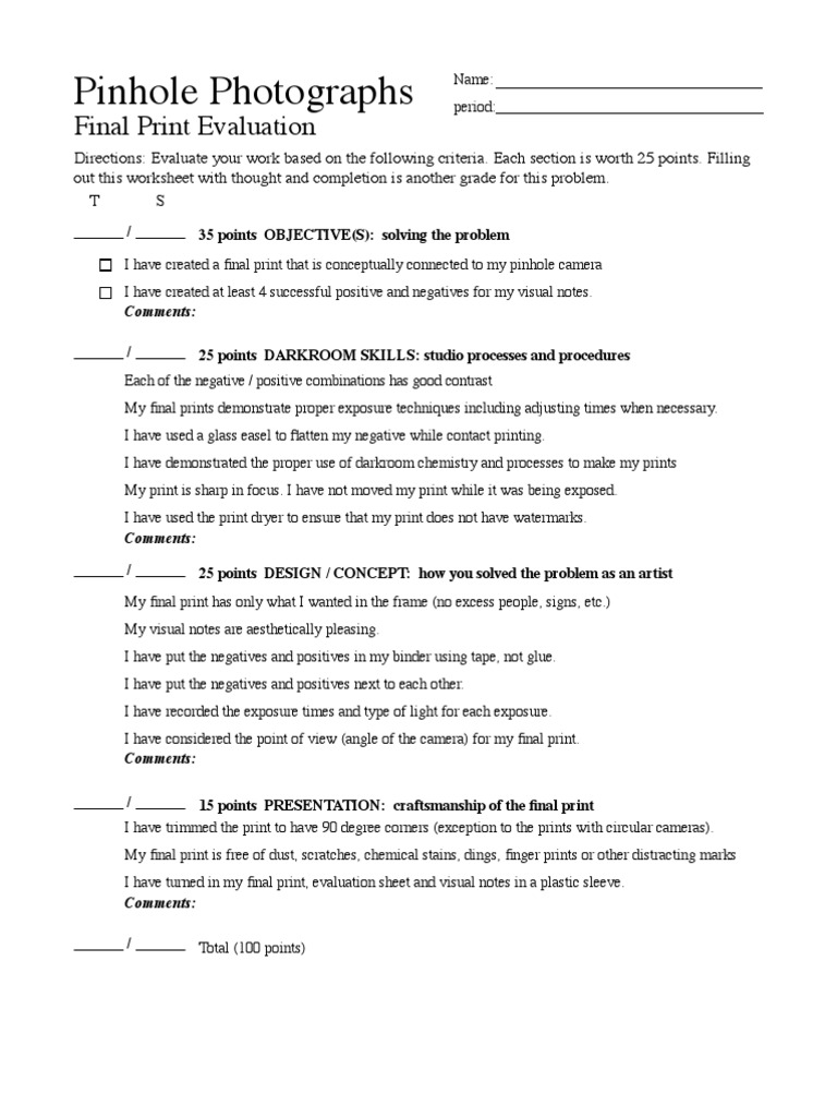 Pinhole Evaluation | PDF | Camera | Exposure (Photography)