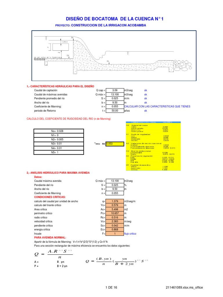 DISEÑO DE BOCATOMA ED | Descarga (hidrología) | Geomorfología