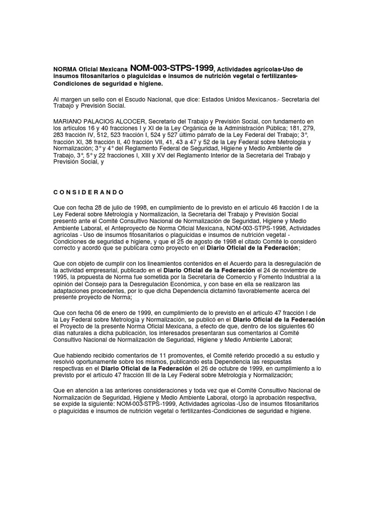 Nom 003 STPS 1999 | PDF | Pesticida | Fertilizante