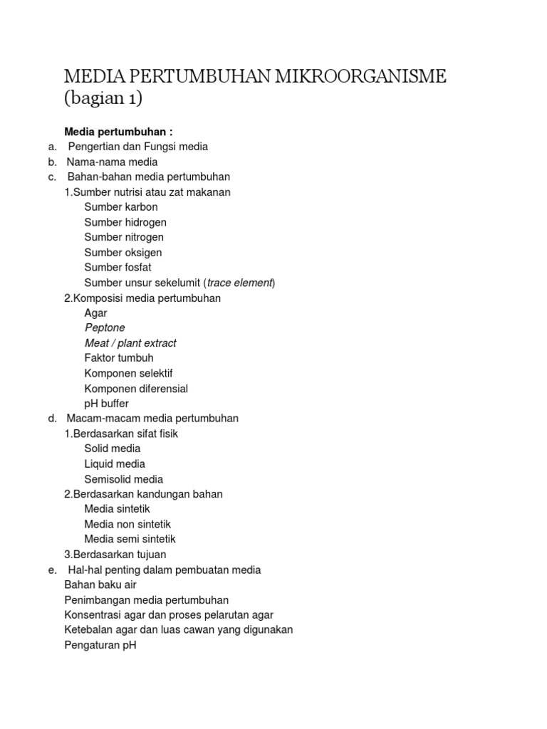 Media Pertumbuhan Mikroorganisme | PDF