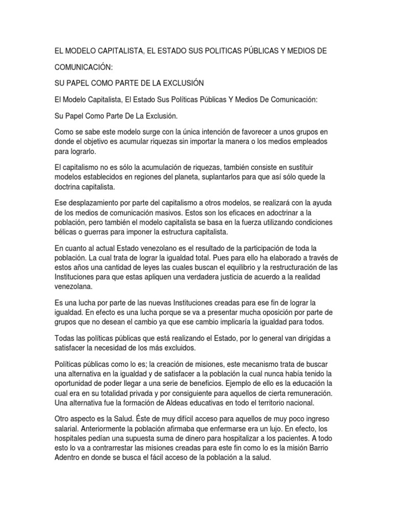 El Modelo Capitalista | PDF | Capitalismo | Estado (política)