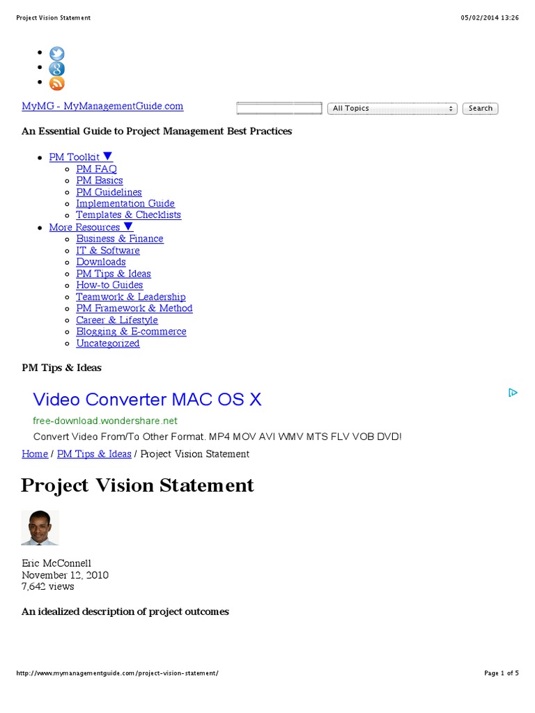 Project Vision Statement.pdf | Project Management | Technology | Free ...