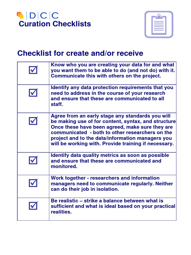 Data Curation Checklist Guide | PDF | Computers