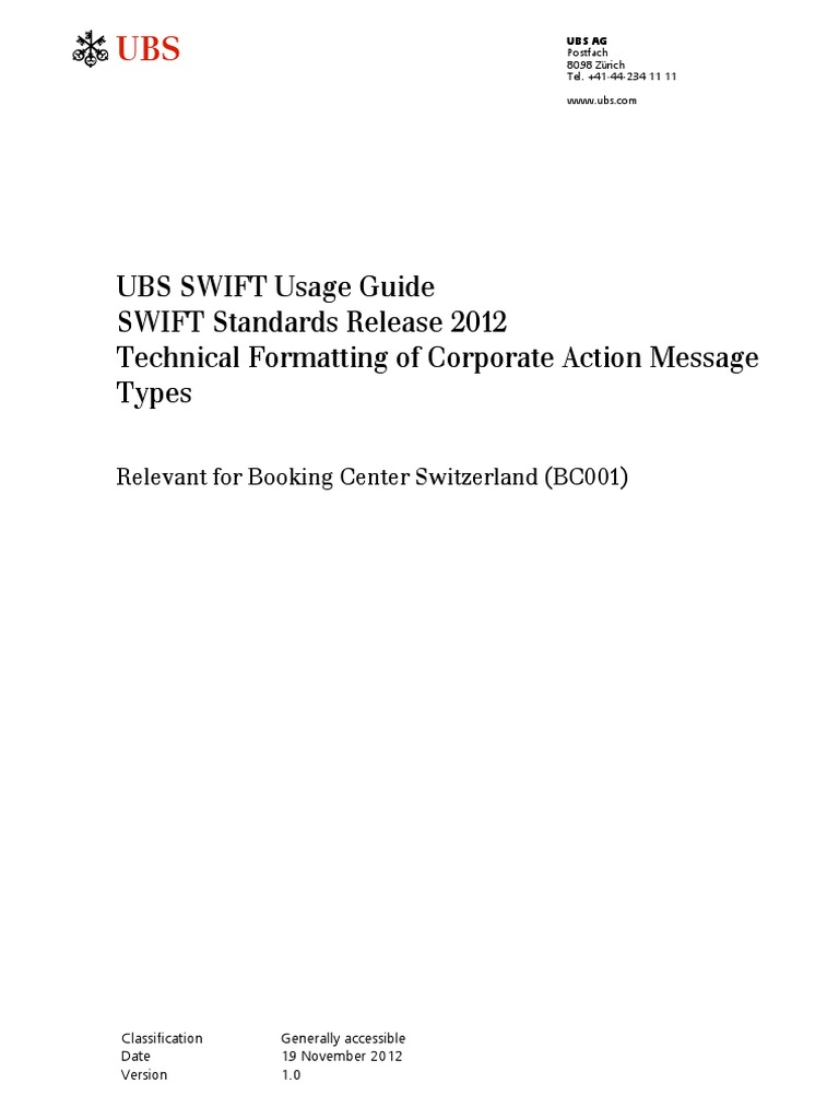 Swift | Ubs | Corporate Action