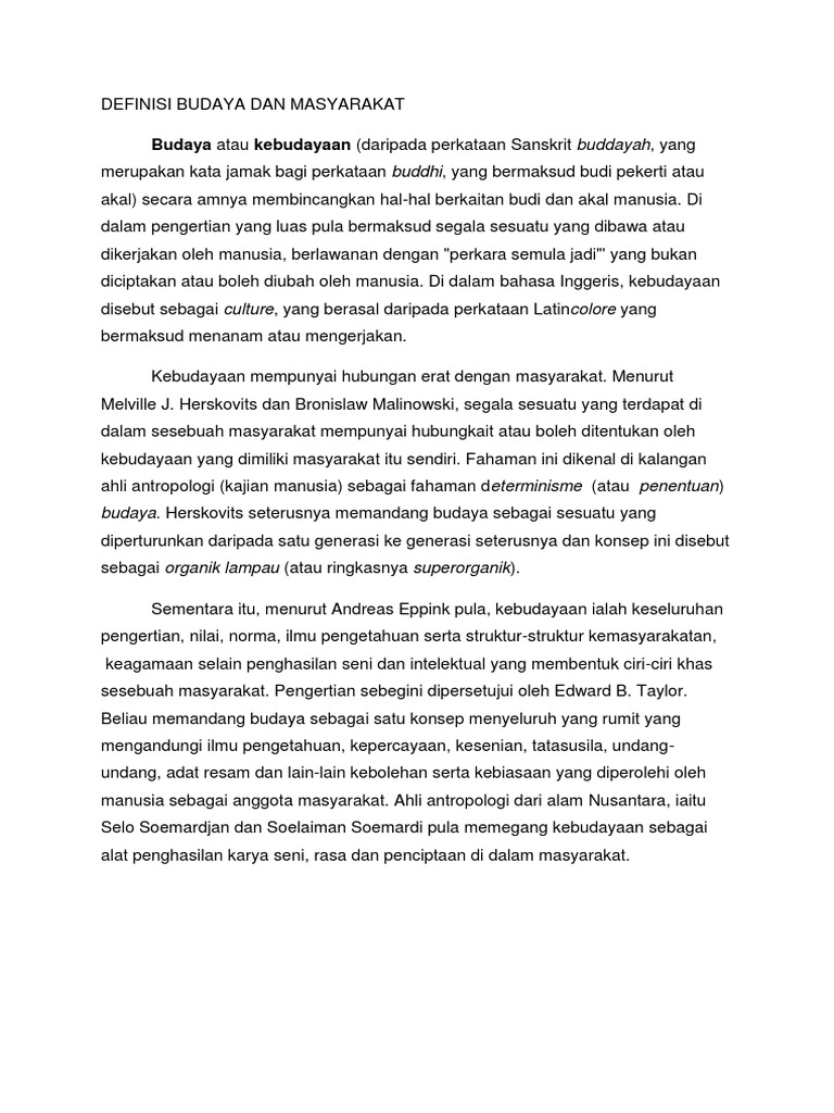 Definisi Budaya Dan Masyarakat | PDF