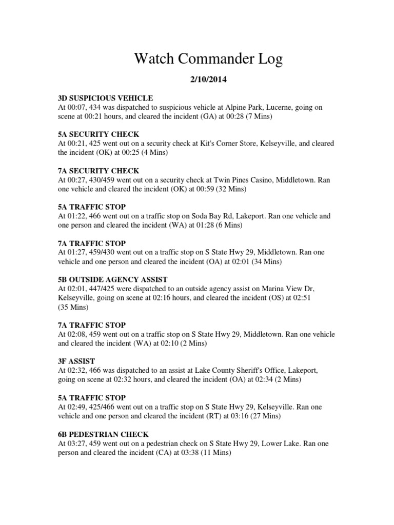 Watch Commander Log: 3D Suspicious Vehicle | PDF | Land Transport ...